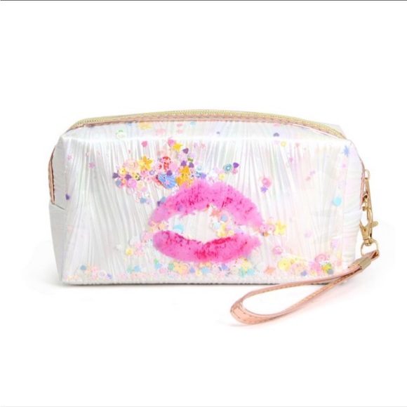 Bags | Lip Print Confetti Sequin Makeup Cosmetics Bag | Poshmark